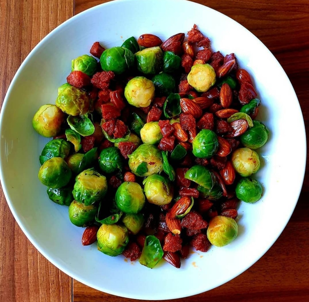 Chorizo, almond and brussel sprouts - At Dad's Table